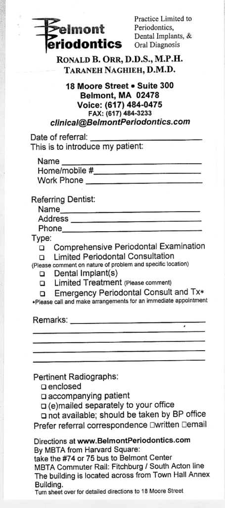 referralpad2017 | Belmont Periodontics & Dental Implants, P.C.